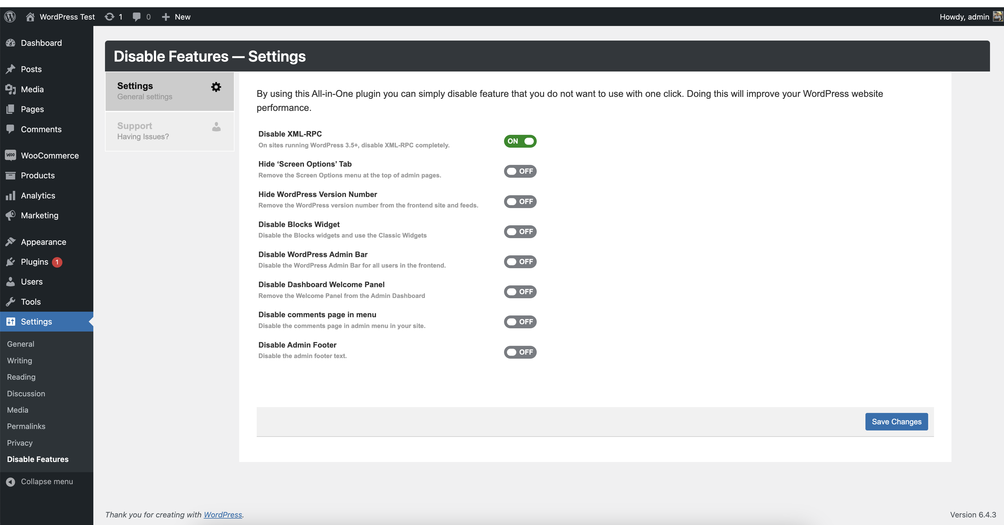 Disable Features - All-in-One plugin to disable features